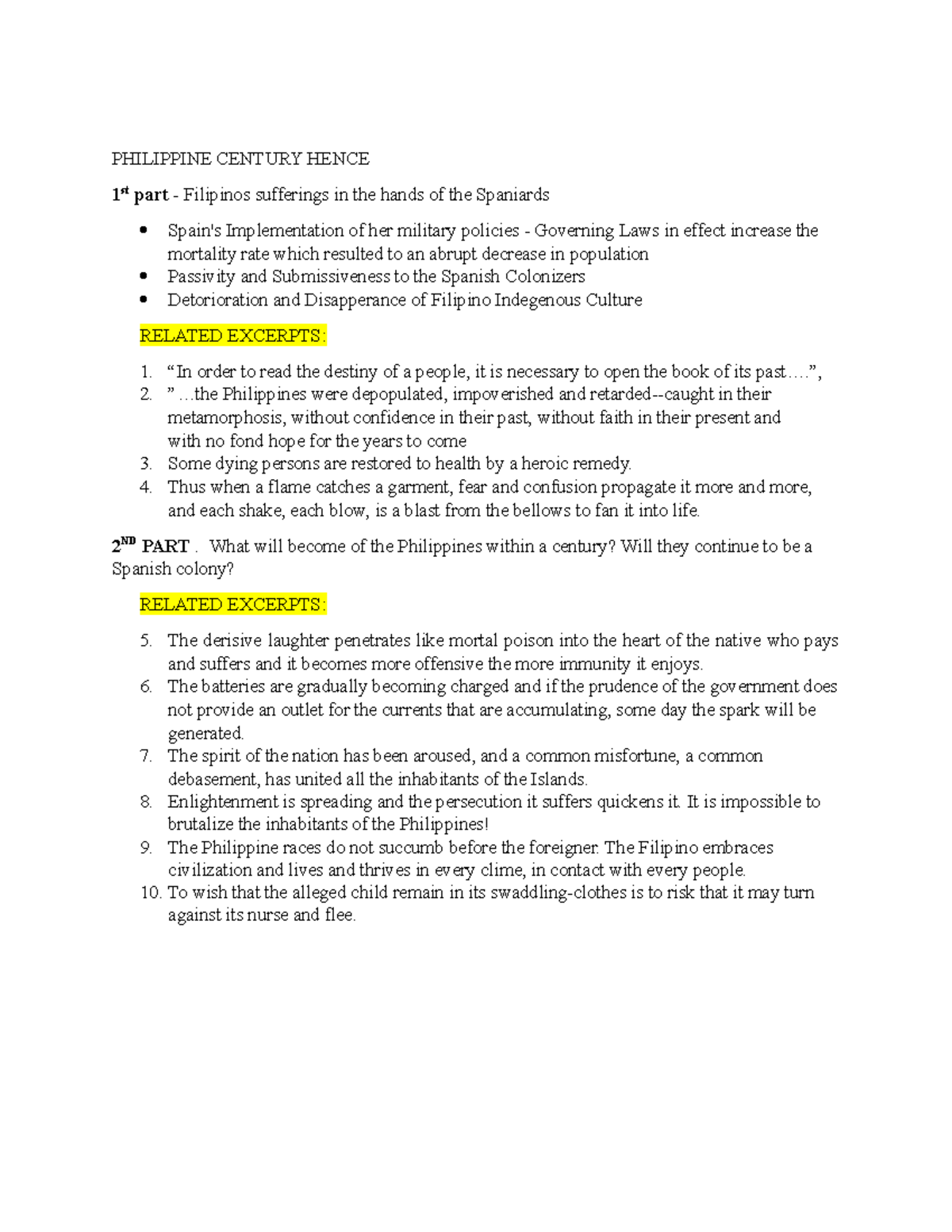 PHIL 101: Excerpts Final on Jose Rizal's "Philippine Century Hence ...
