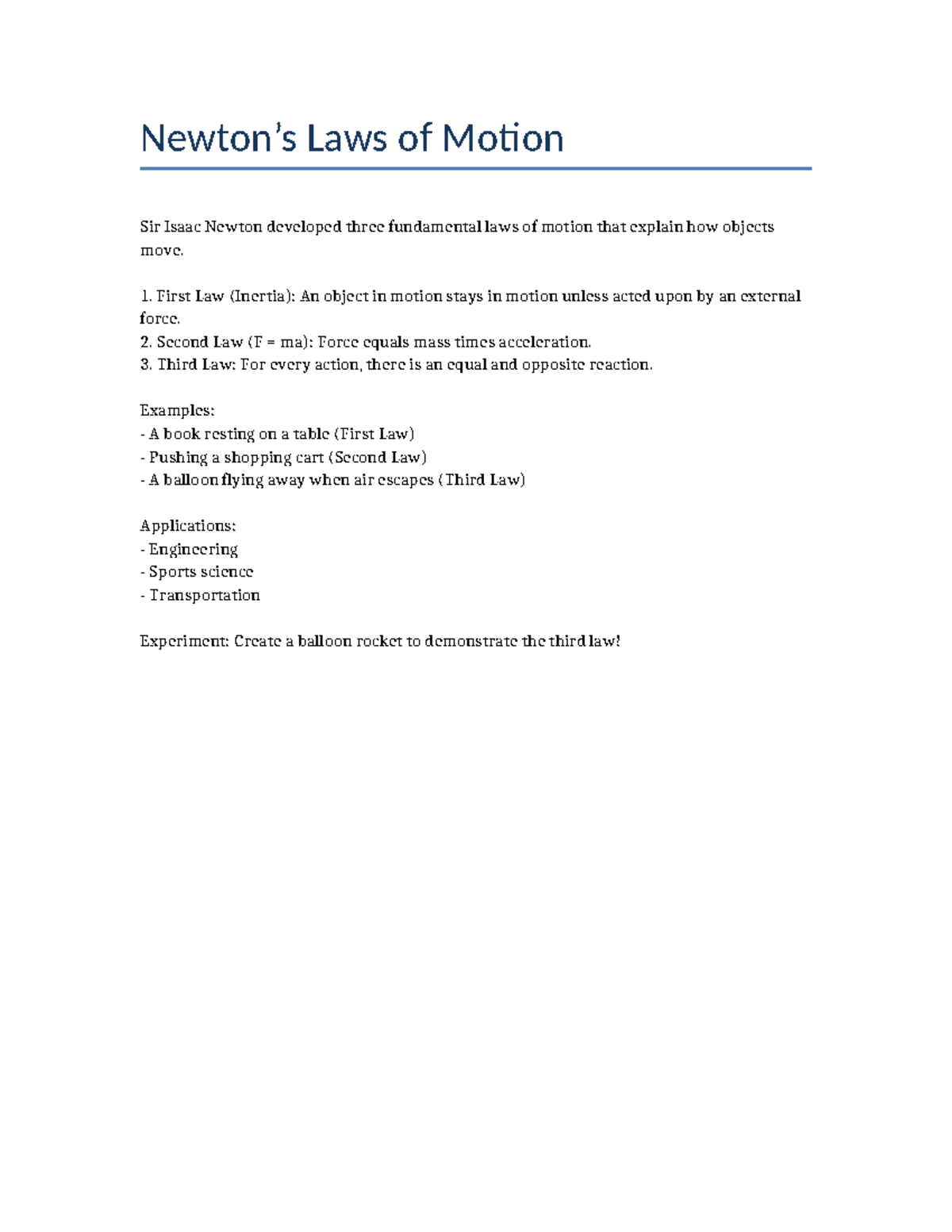Science Document 4 - Explains Sir Isaac Newton’s three fundamental laws ...