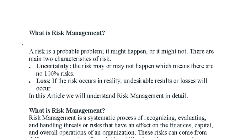 Risk Management Overview - GUYG - Studocu