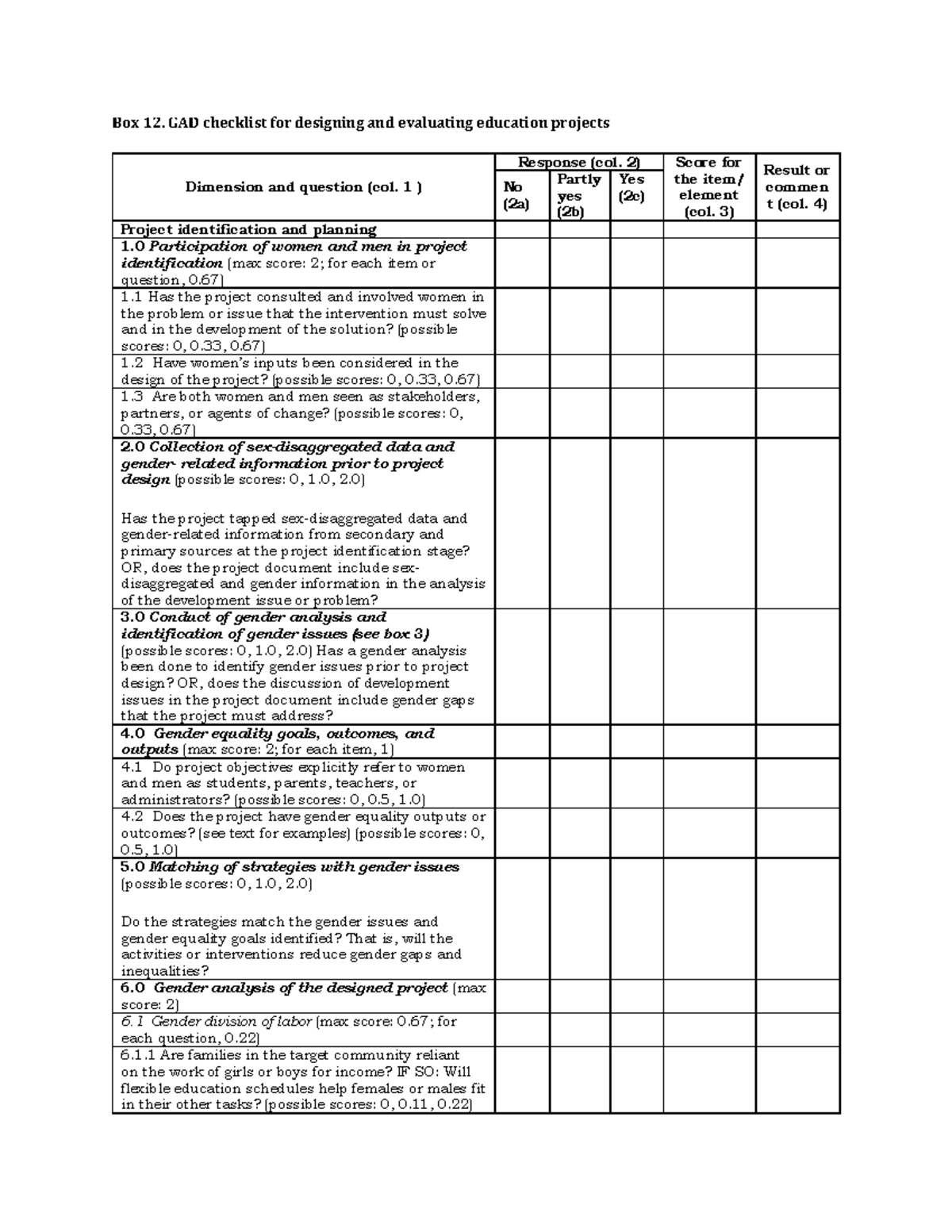 GAD checklist for designing and evaluating education projects - Box 12 ...
