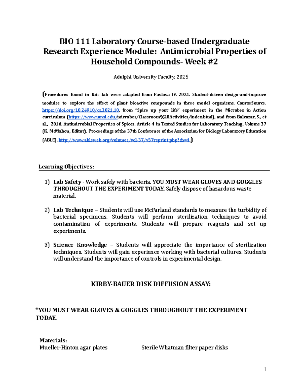 CURE Module: Antimicrobial Properties of Household Compounds - Week 2 ...