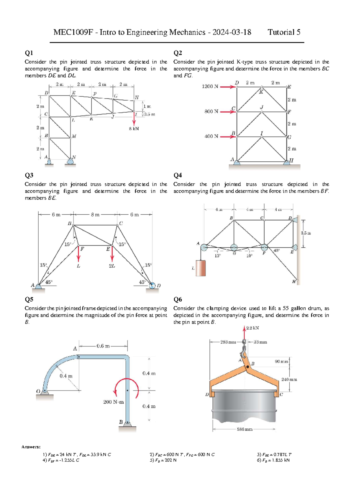 MEC1009F 2024 - Tutorial 5: Truss Structure Force Analysis - Studocu