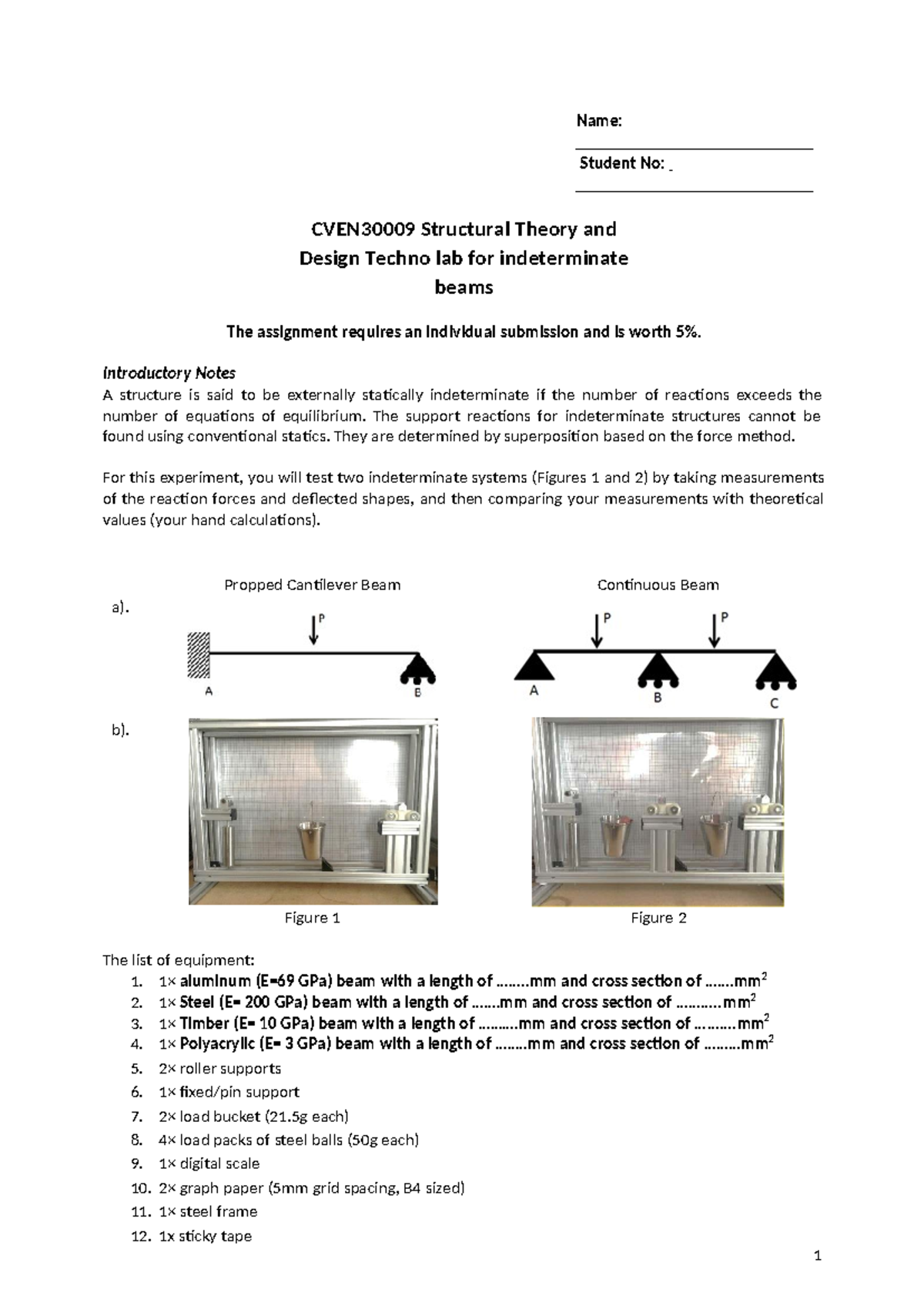 Structural Theory & Design Tech Lab: Indeterminate Beams Assignment 2 ...