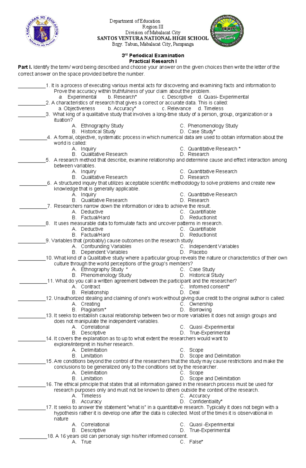 First-Periodic-Exam - Quarter Exam - Department of Education Region III ...
