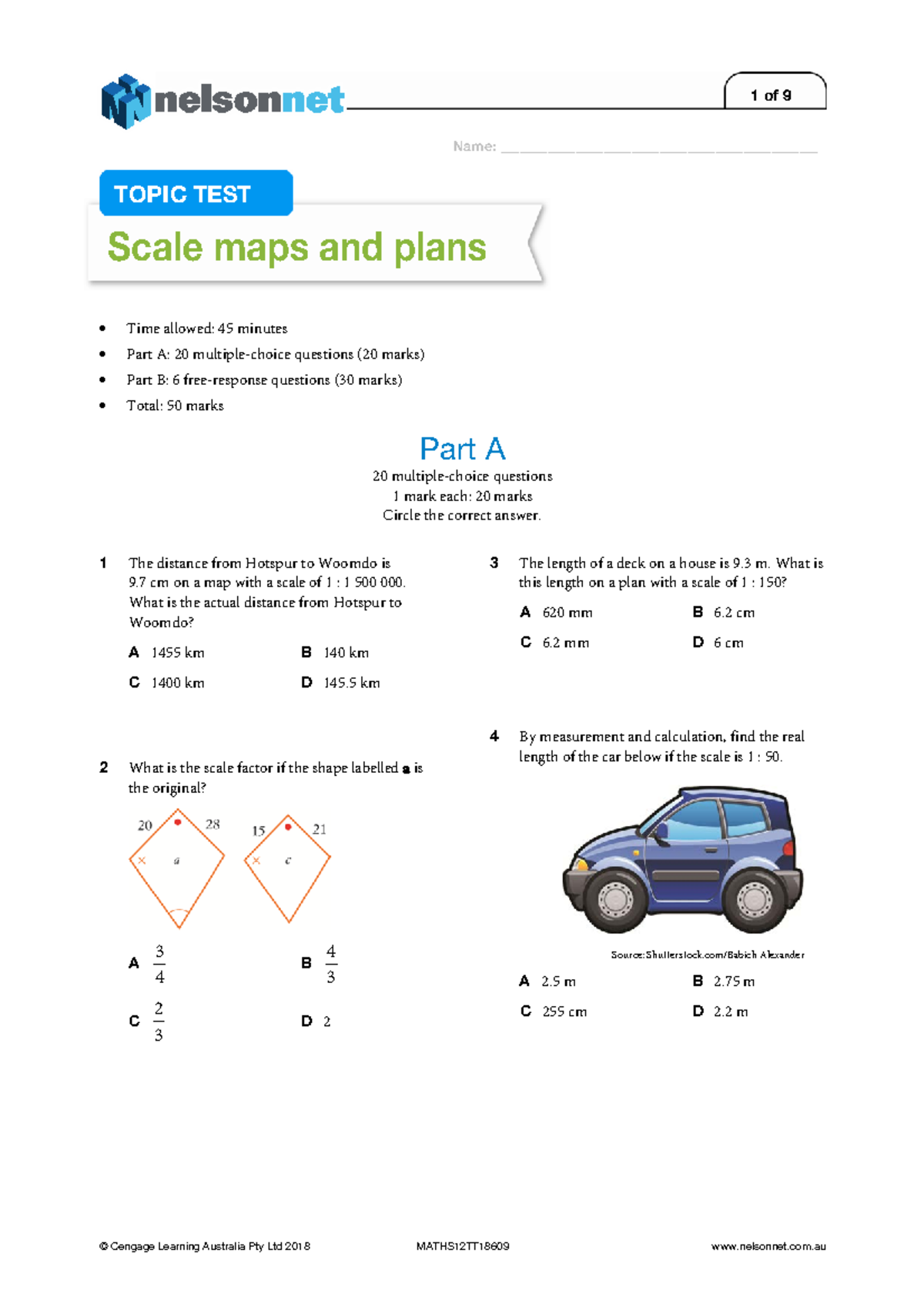 MATHS12TT18609 Topic Test: Scale Maps and Plans (45 min) - Studocu