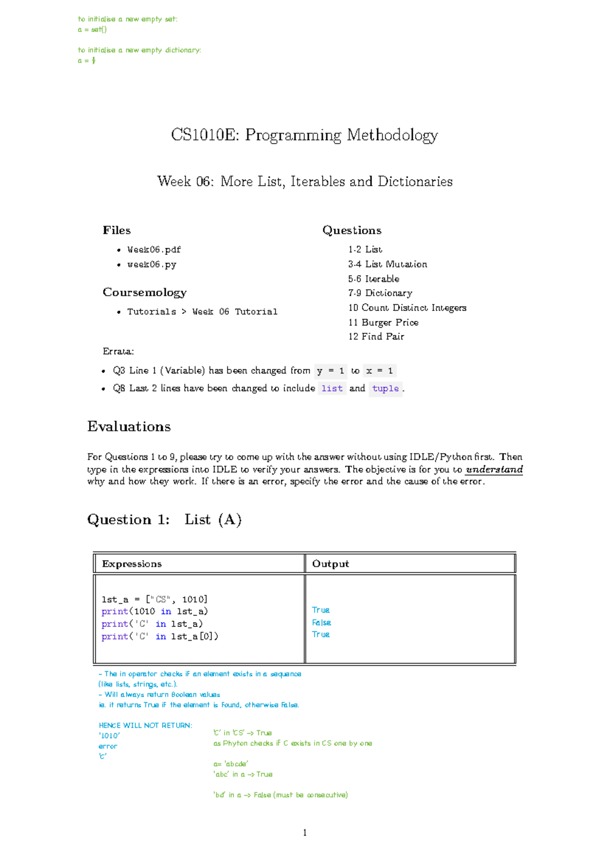 CS1010E: Programming Methodology Week 06 Tutorial Notes on Lists ...