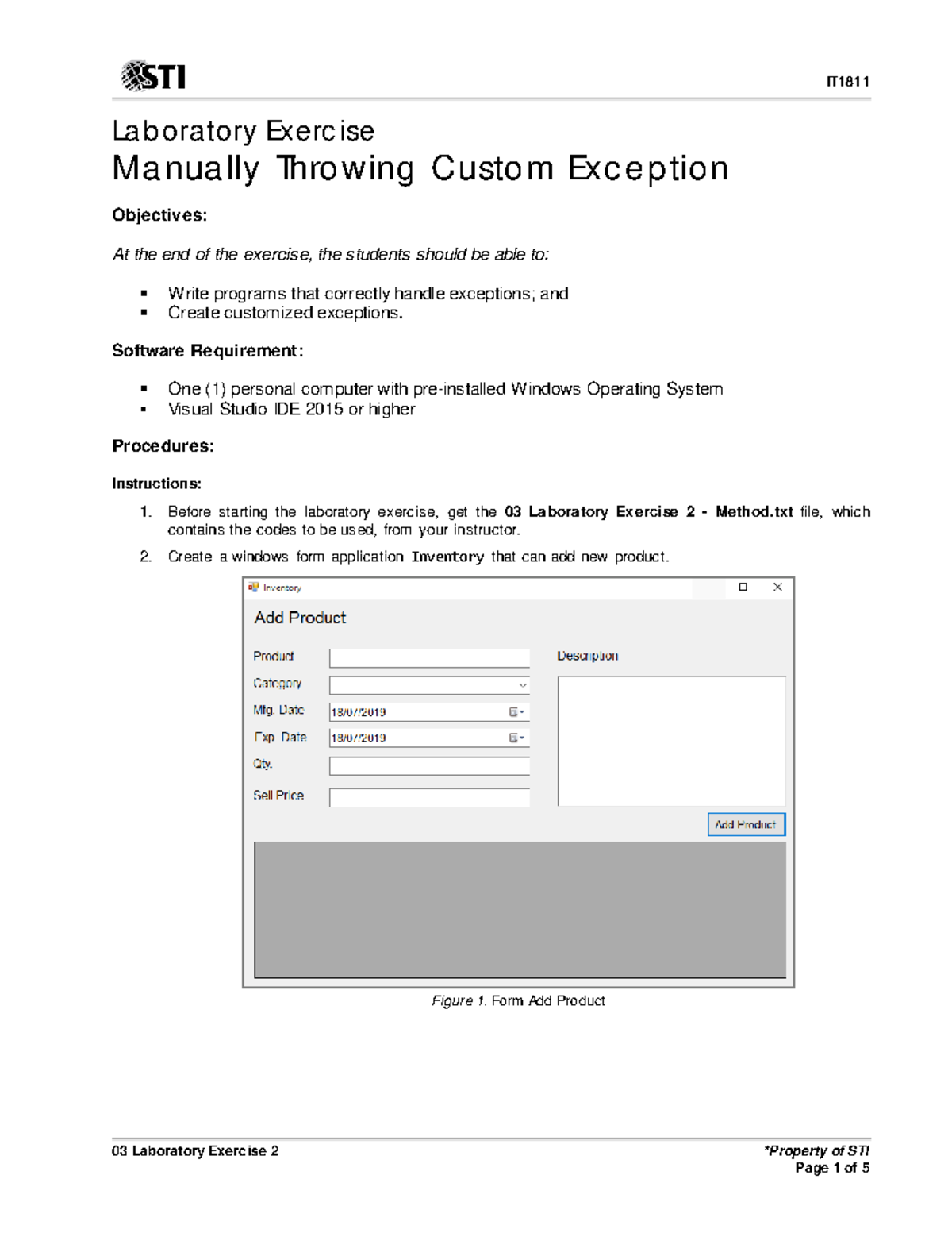 IT1811 Lab Exercise 2: Custom Exception Handling in C# - Studocu