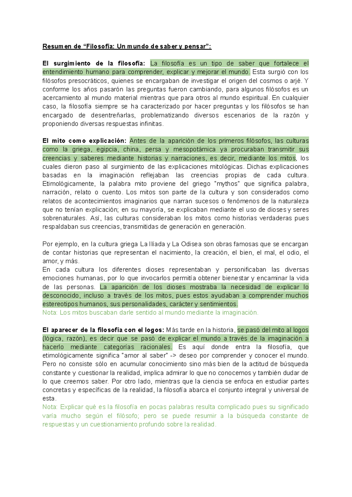Resumen de Filosofía: Un Mundo de Saber y Pensar - Studocu