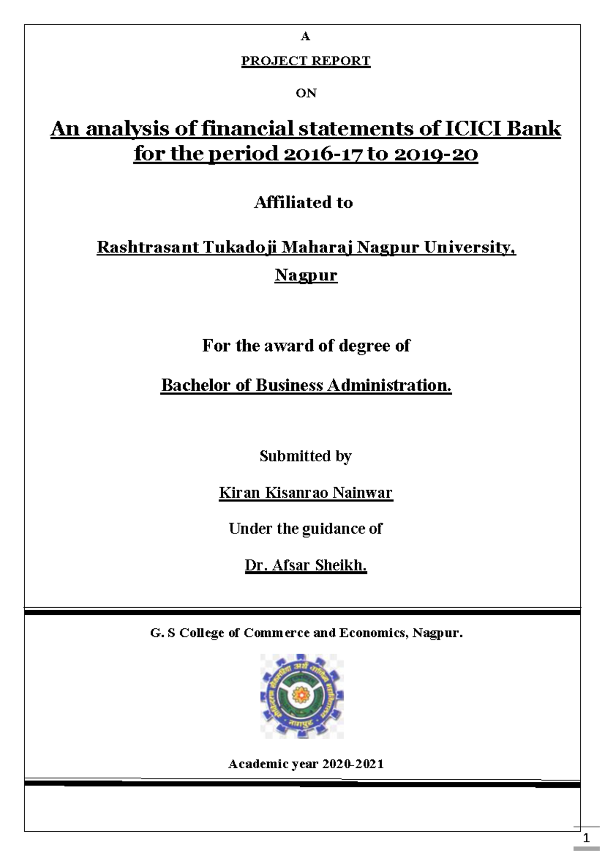 FIN 301: Financial Analysis of ICICI Bank (2016-2019) Project Report - Studocu