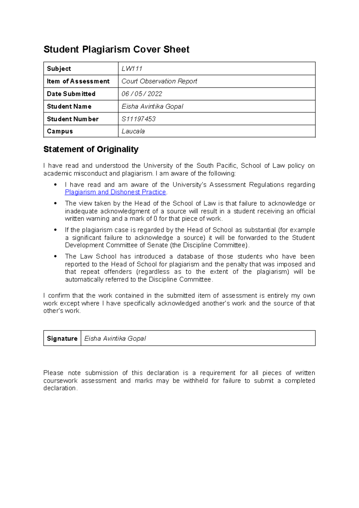 Court Observation Report: Assessment of Nasinu Magistrate Court (LAW101 ...