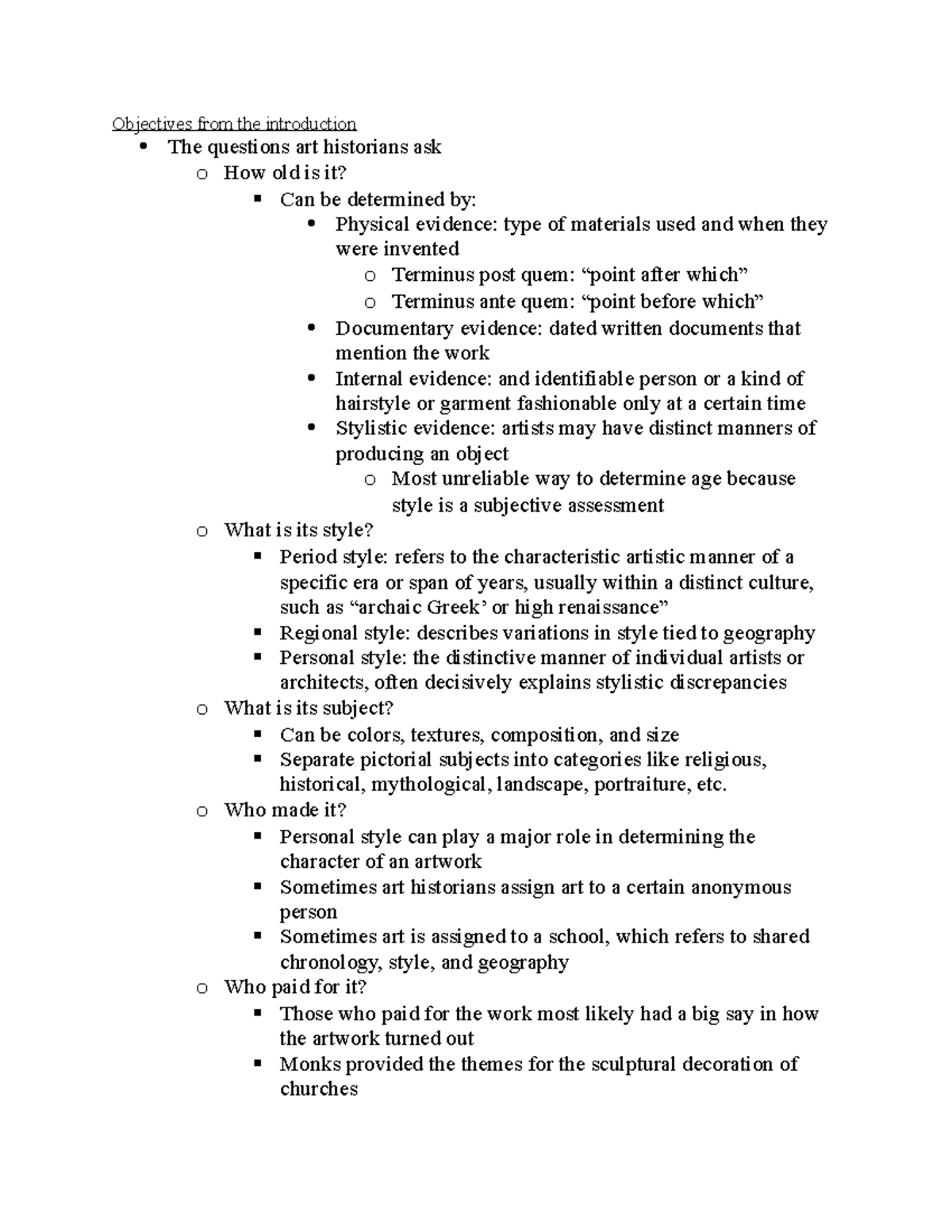 Week 1 Study Guide - Summary notes from chapters 1 & 2 of Gardner's Art ...