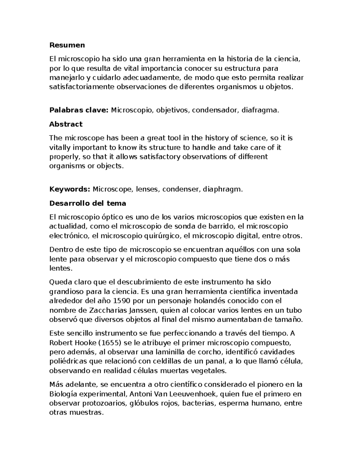 1 A MIC - HISTORIA DEL MICROOSCOPIO - Resumen El microscopio ha sido ...