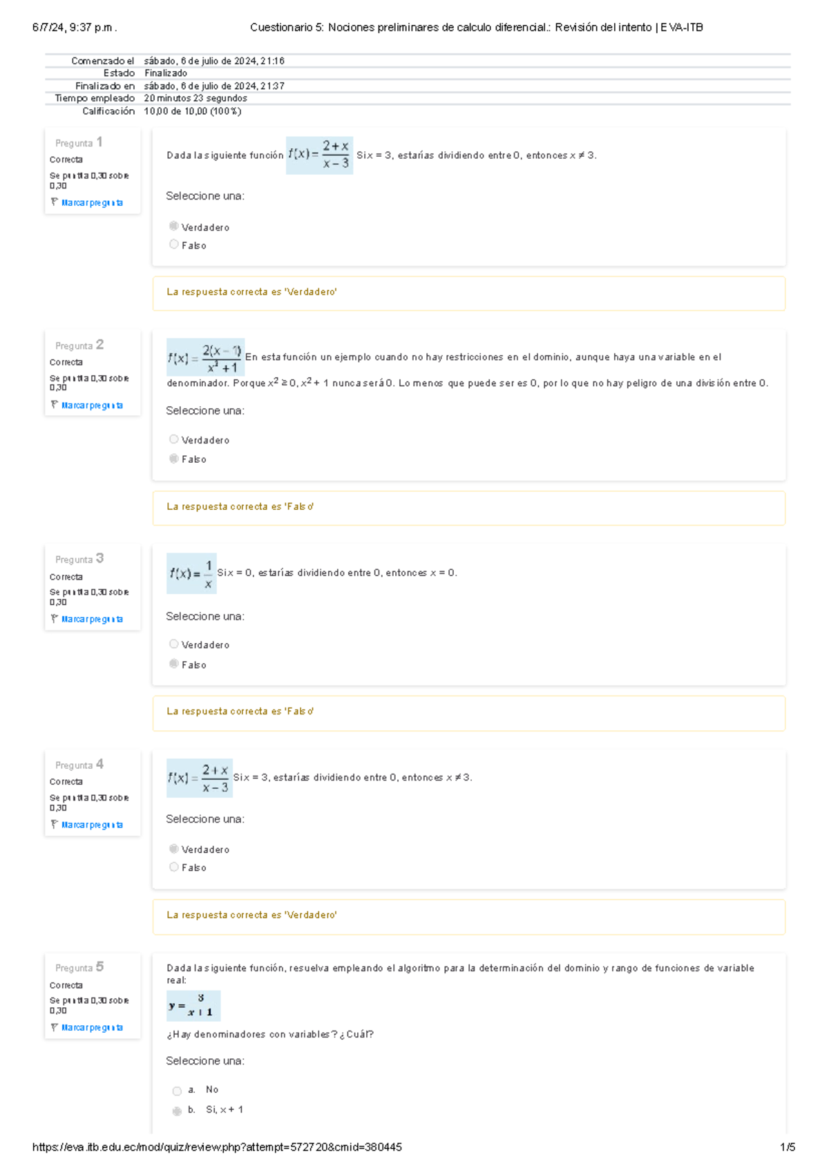 Cuestionario 5: Nociones Preliminares de Cálculo Diferencial - EVA-ITB ...