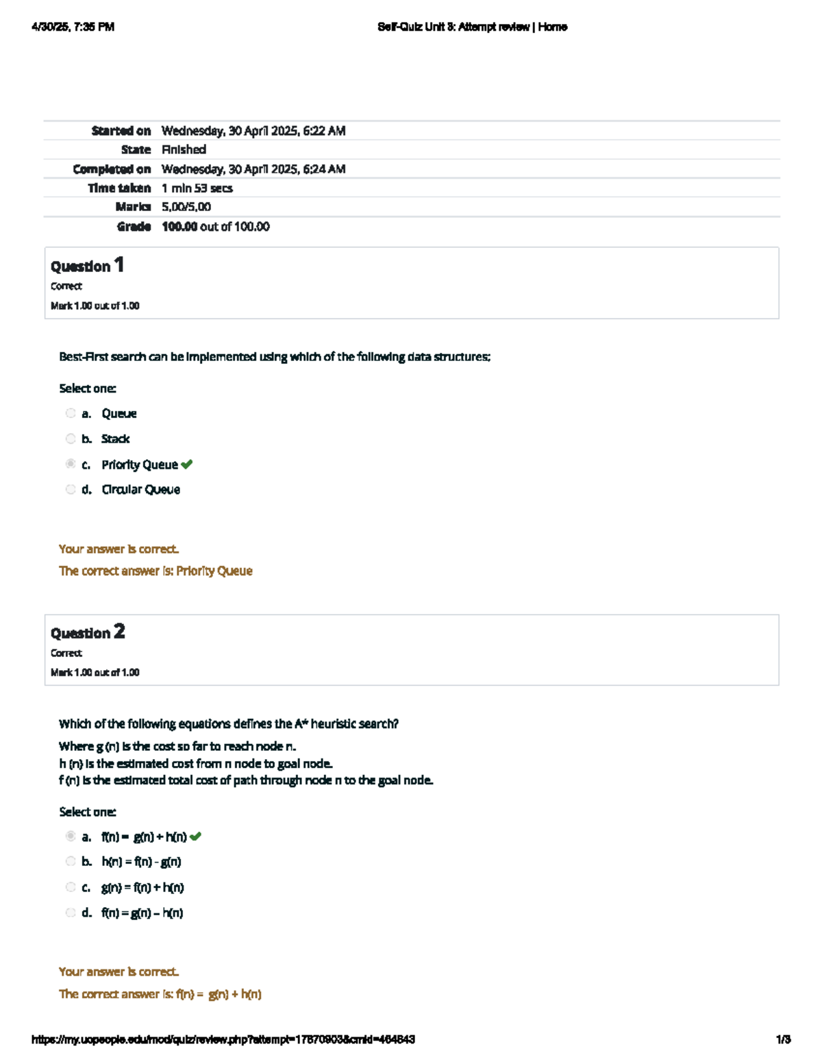 CS 4408 Self Quiz: Unit 3a Review and Answers - Studocu