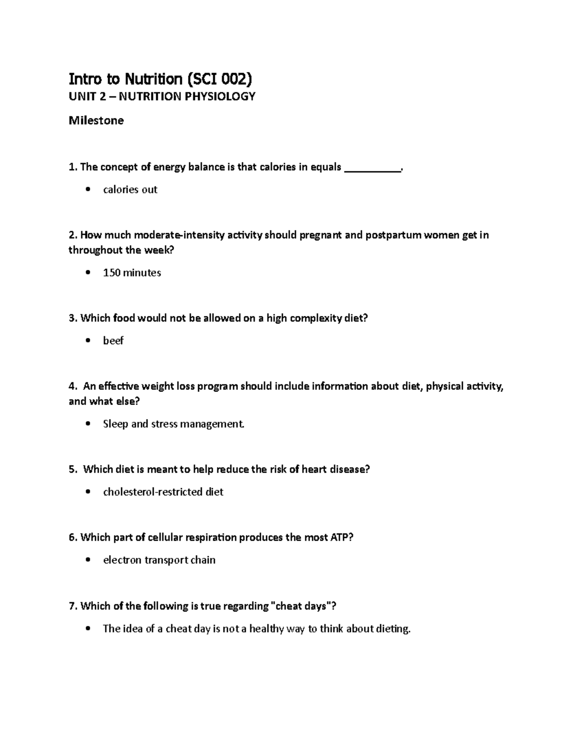 Intro to Nutri-SCI 002- Unit 2 Milestone - Intro to Nutrition (SCI 002 ...