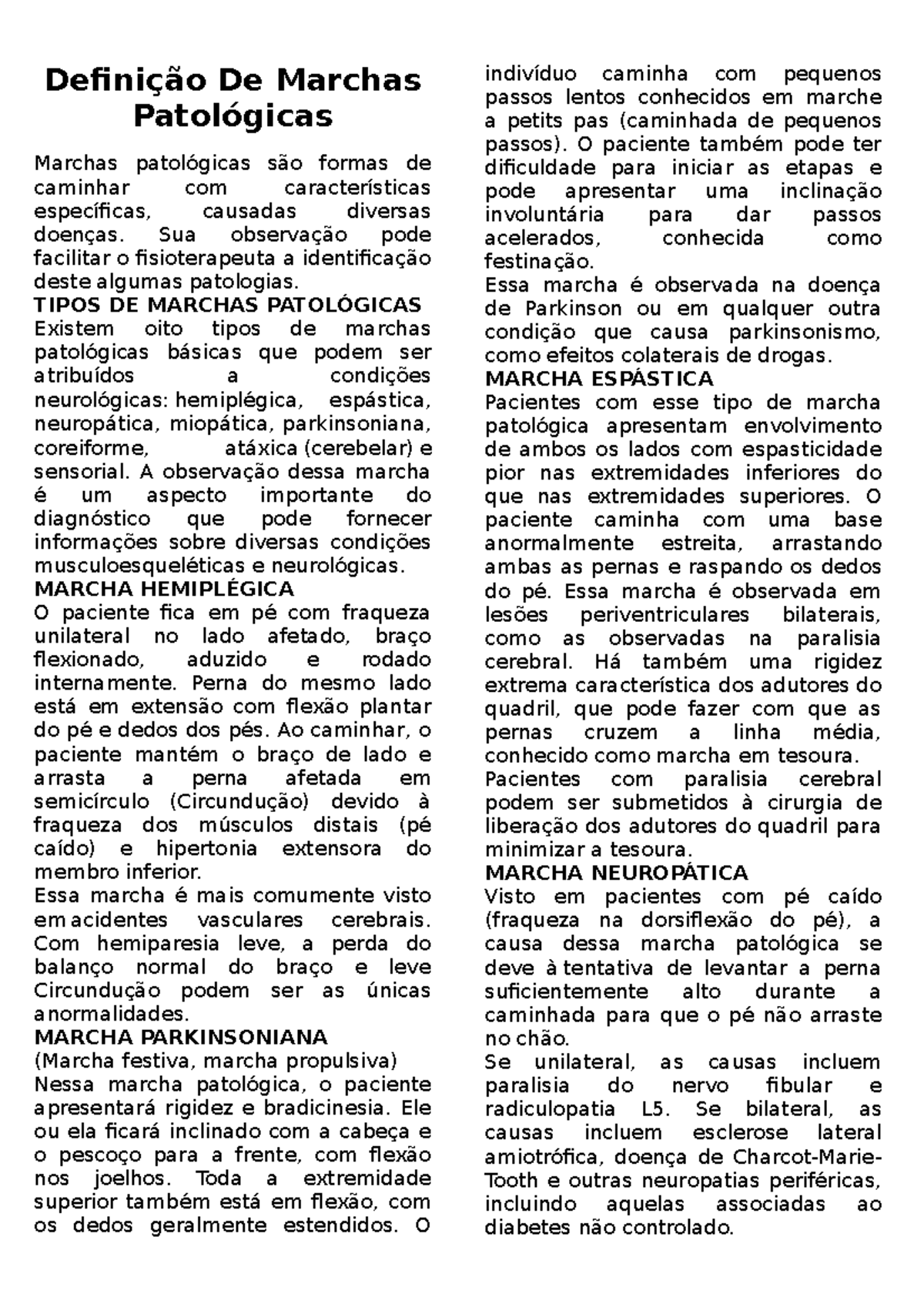 Tipos de Marchas Patológicas: Definições e Características - Studocu