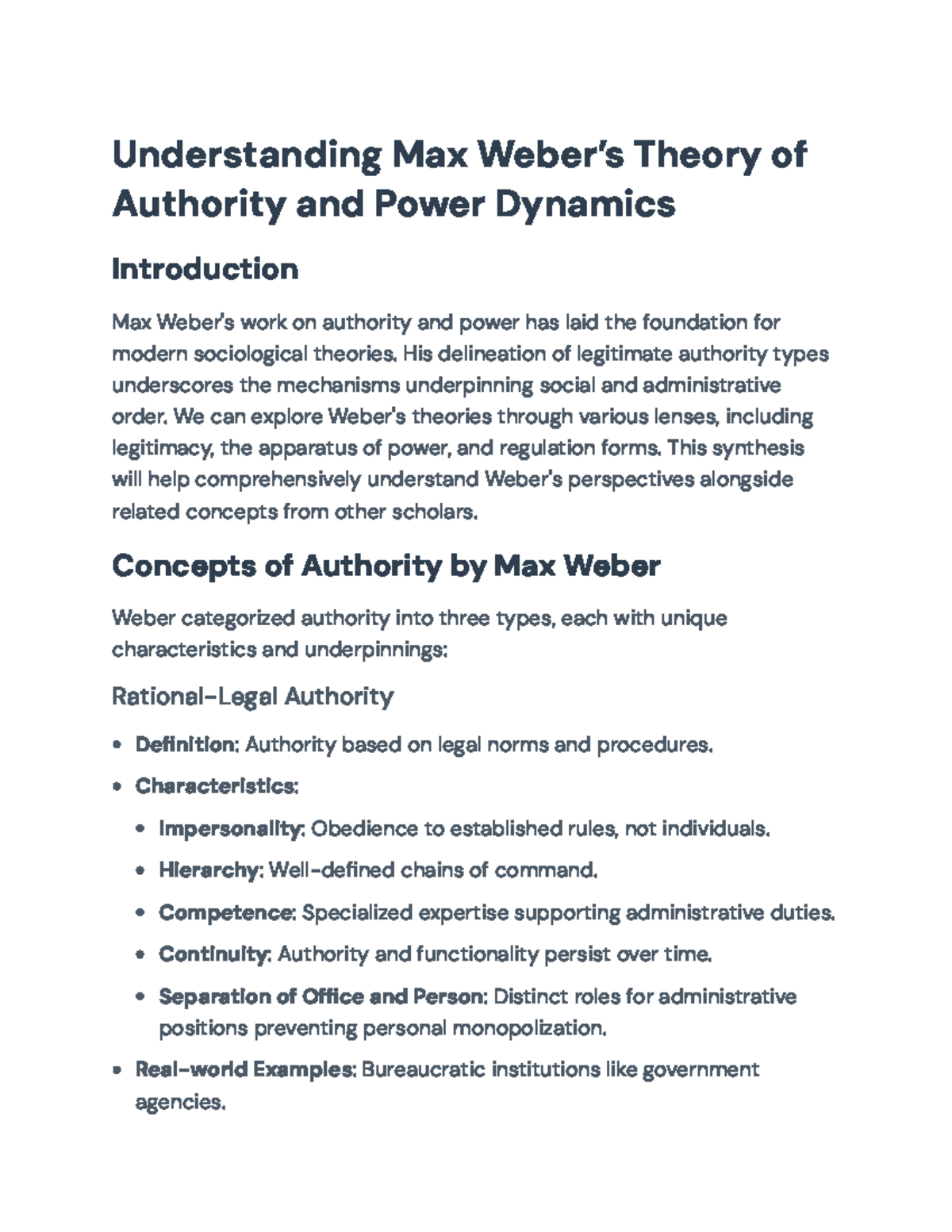 Max Weber's Authority Theory: Legitimacy, Power Dynamics, and Social ...