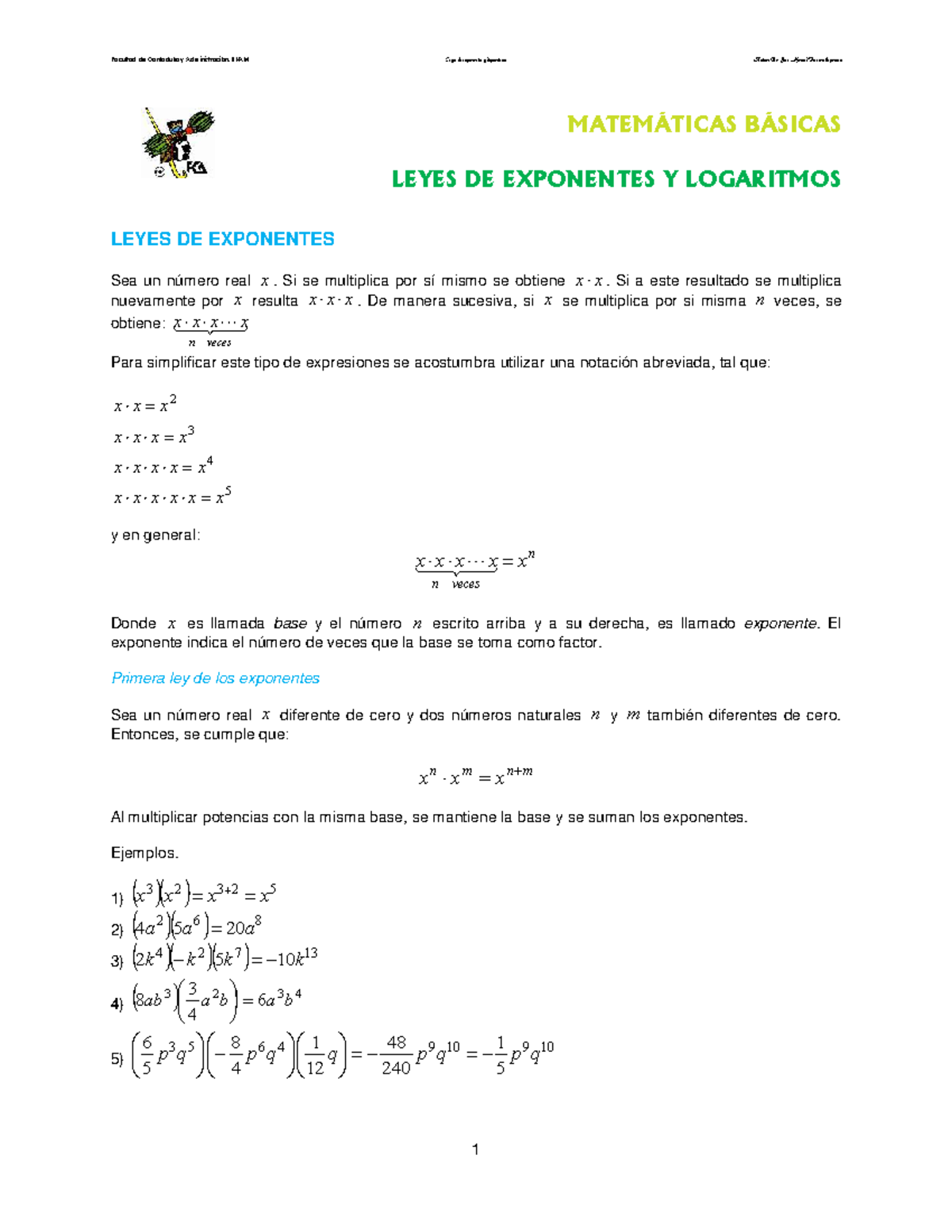 Leyes de Exponentes y Logaritmos - MATB 101 - UNAM - Studocu