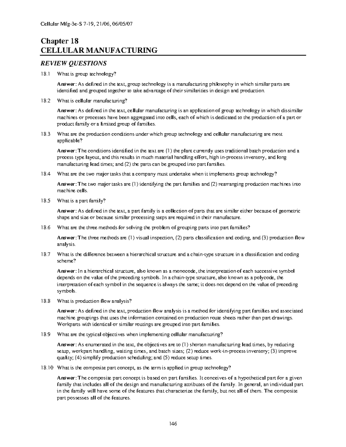 Cellular Manufacturing Review: Key Concepts & Questions (Course Code: GT) - Studocu