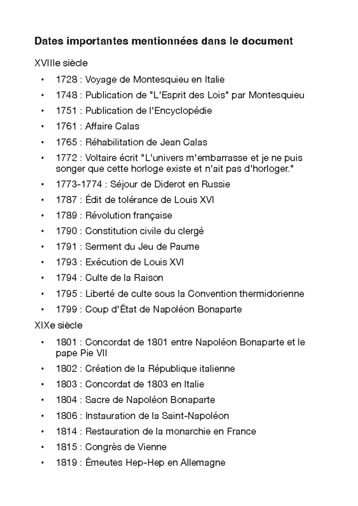 Date contemporaine - date de 1789 à 1915 - Dates importantes ...