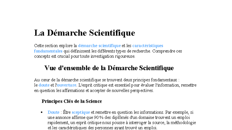 La Démarche Scientifique : Principes et Étapes Clés - Studocu