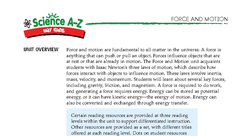 Force and Motion Unit Guide (Grades 5-6) - Studocu