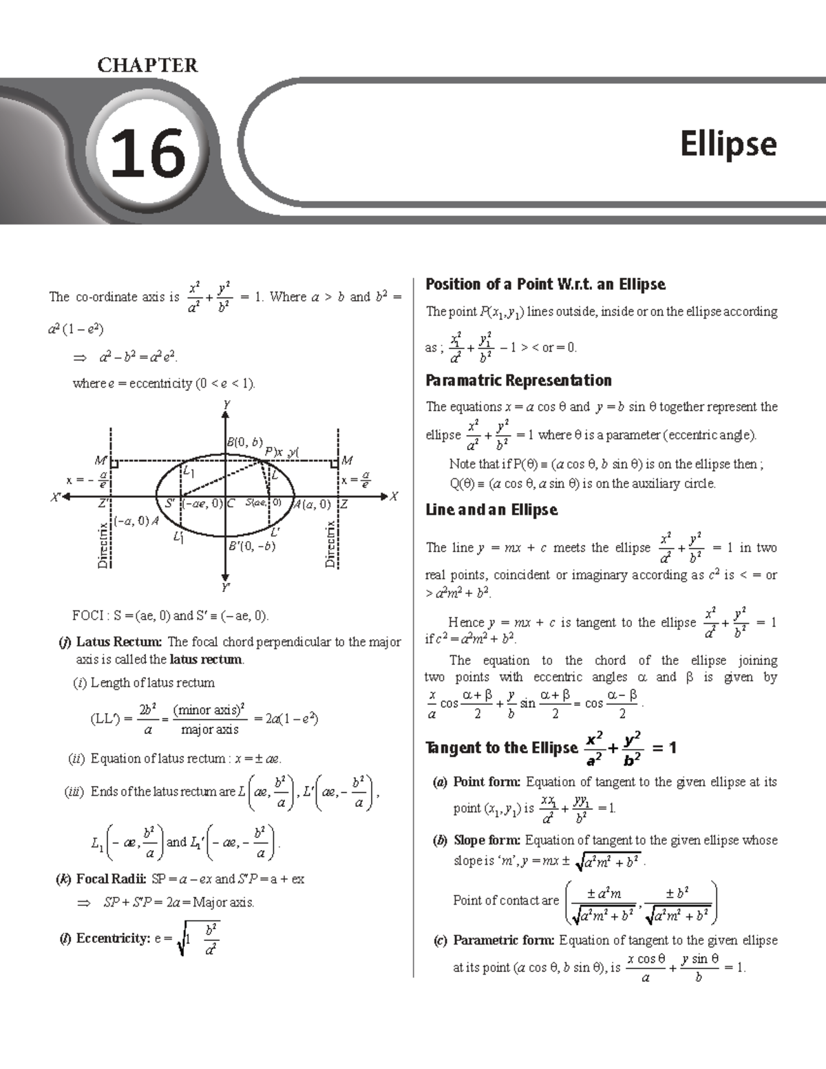 CHAPTER 16: Ellipse Short Notes and Key Equations - Studocu