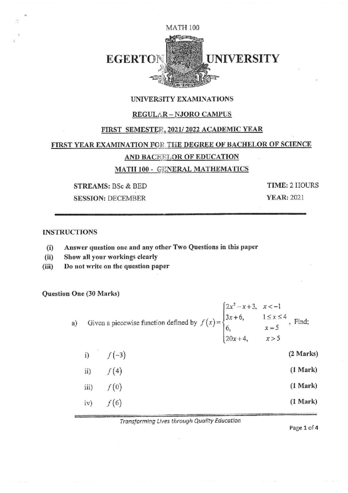 MATH 100 December 2021 - Sample Exam Questions and Solutions - Studocu
