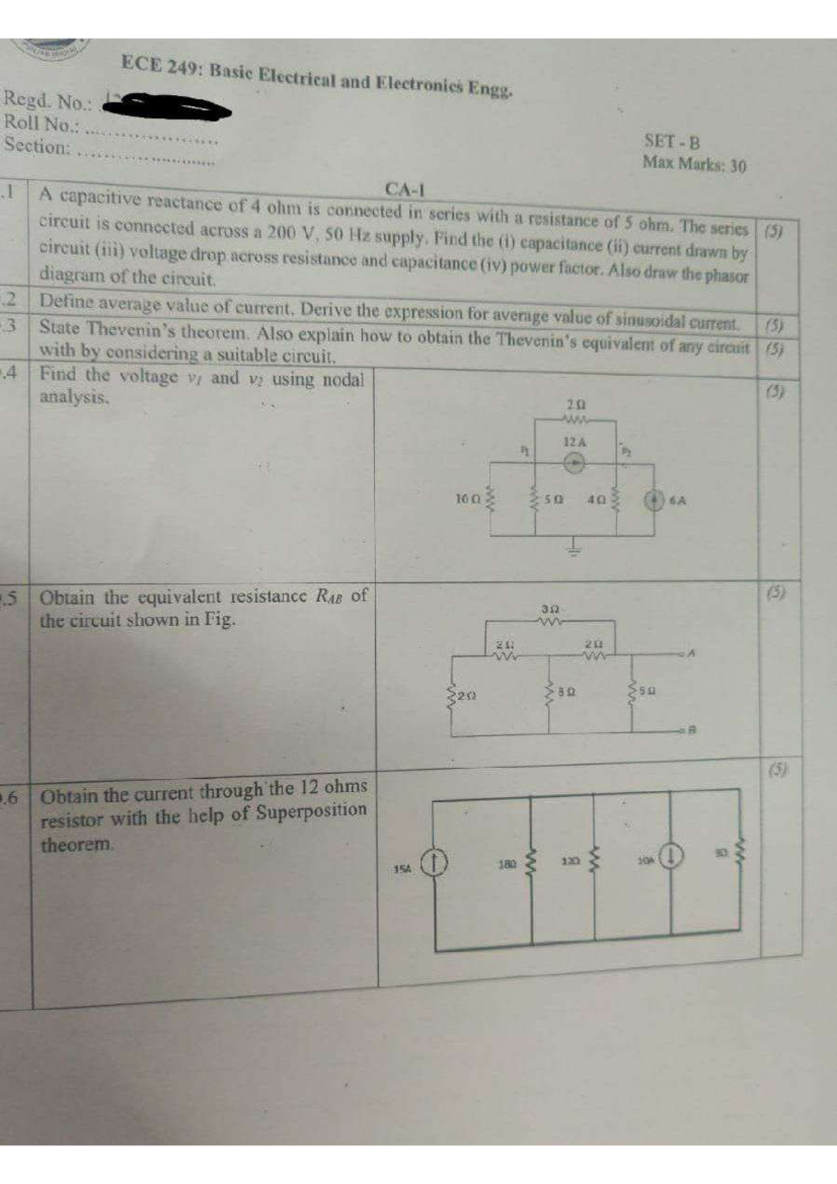 ECE 249: Basic Electrical and Electronics Engineering Exam Set B - Studocu