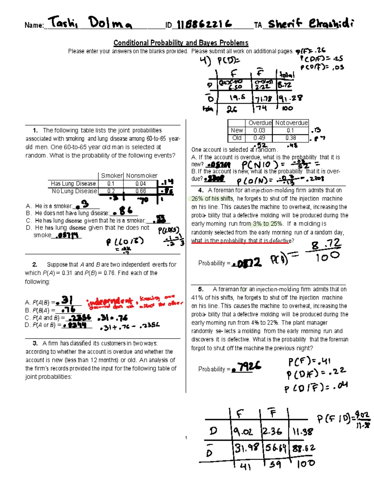 Bayes Homework 2 - Conditional Probability and Problem Set - Studocu