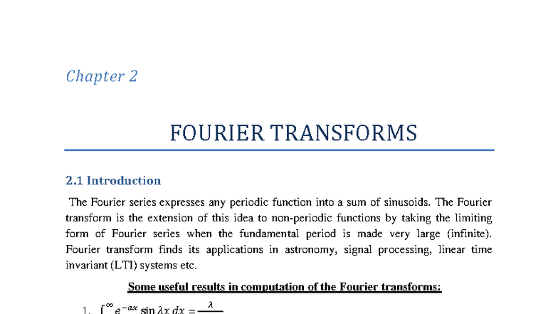Fourier Transform Notes - Chapter 2 Overview and Examples - Studocu