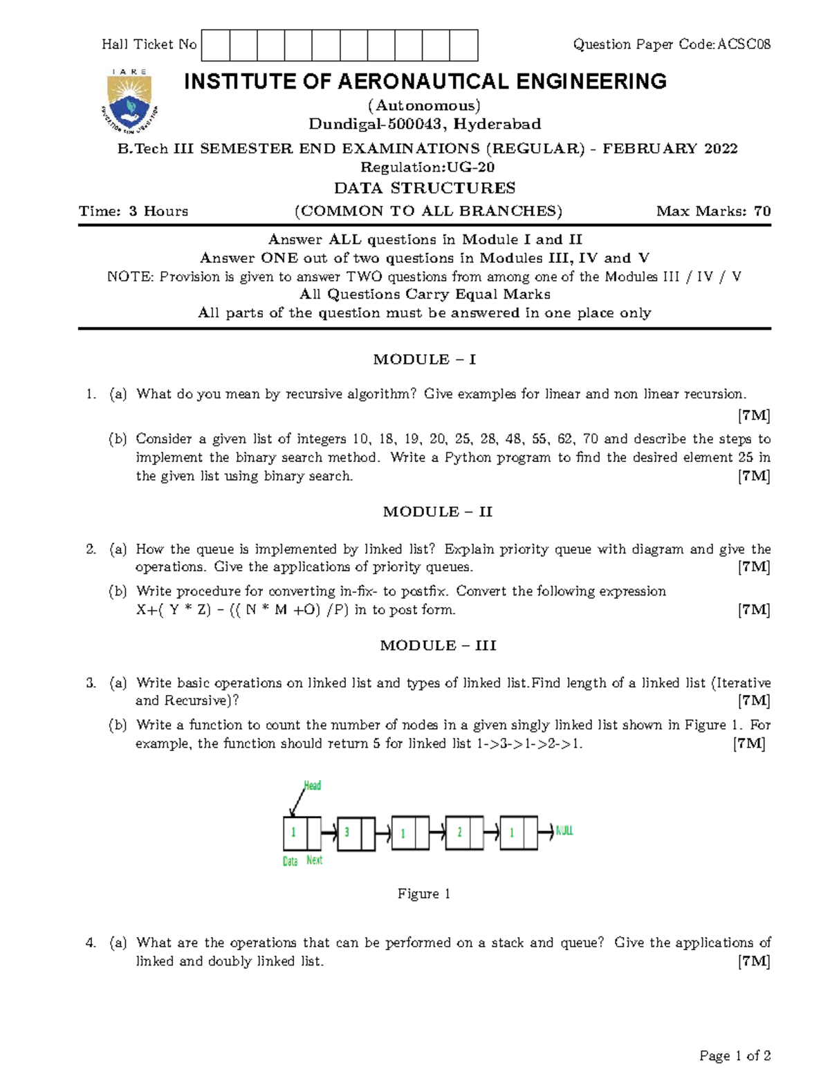Data Structures Exam Paper - ACSC08 - Feb 2022 - Studocu