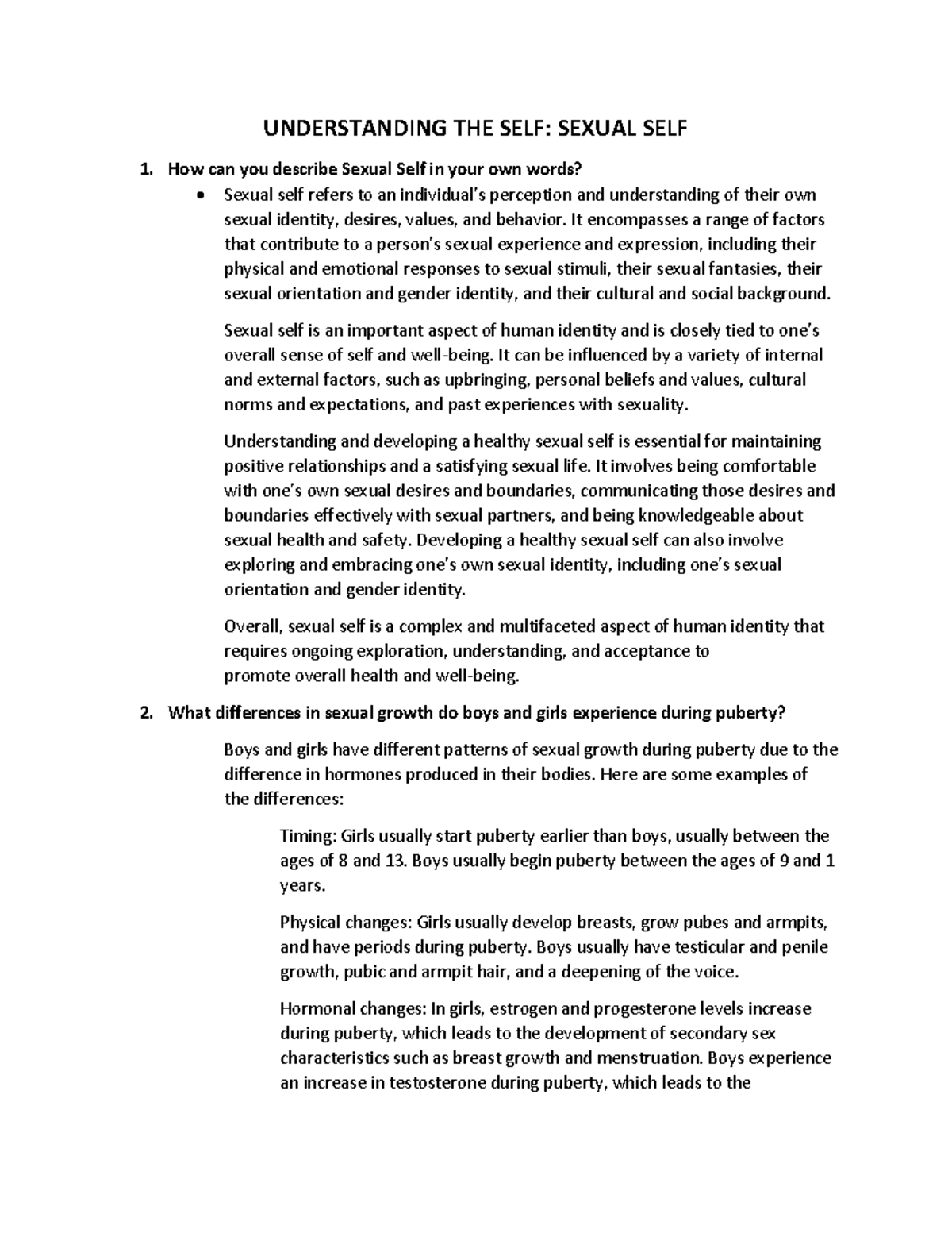 UTS Sexual Self - UNDERSTANDING THE SELF: SEXUAL SELF How can you describe Sexual Self in your ...