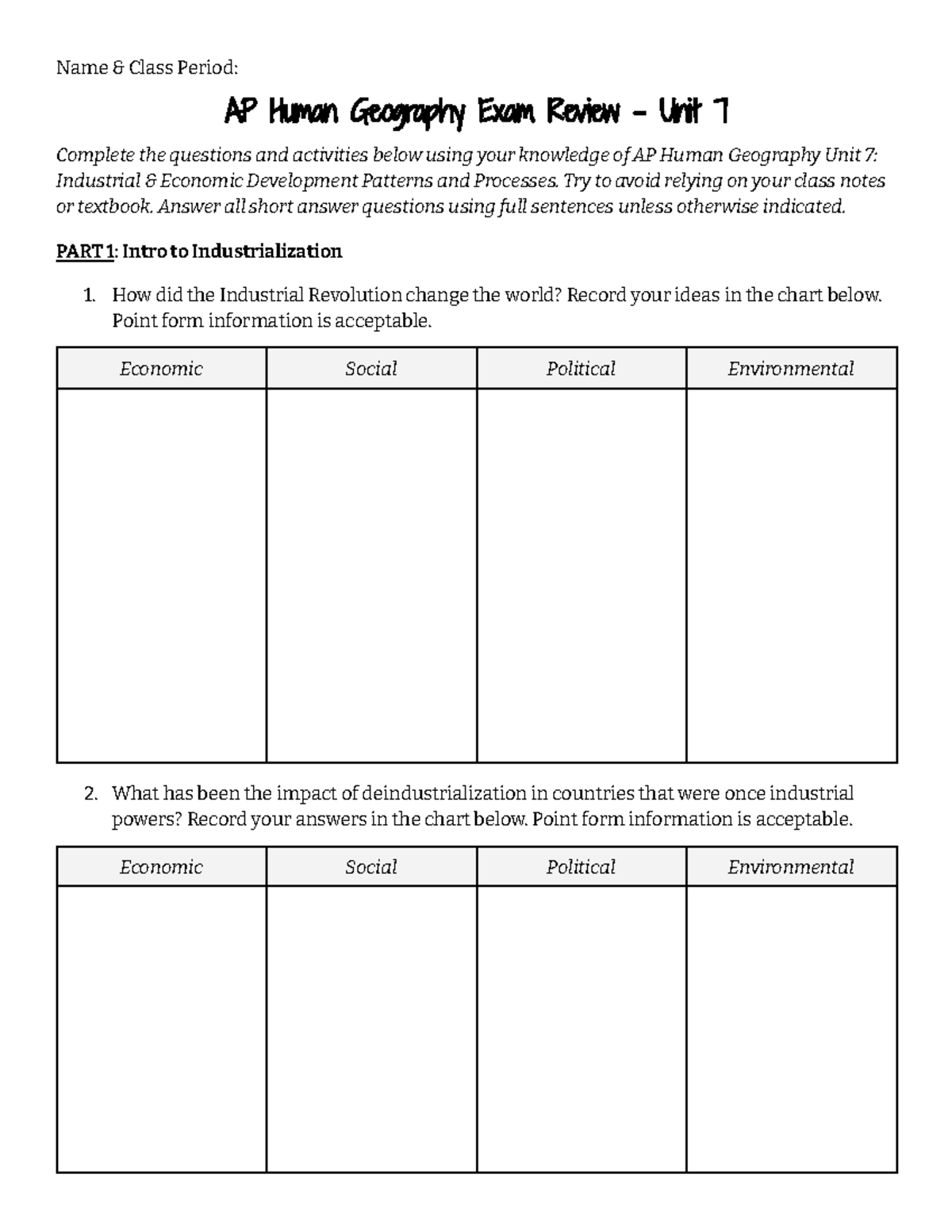 APHG Exam Review Packet - Unit 7: Industrialization & Development - Studocu