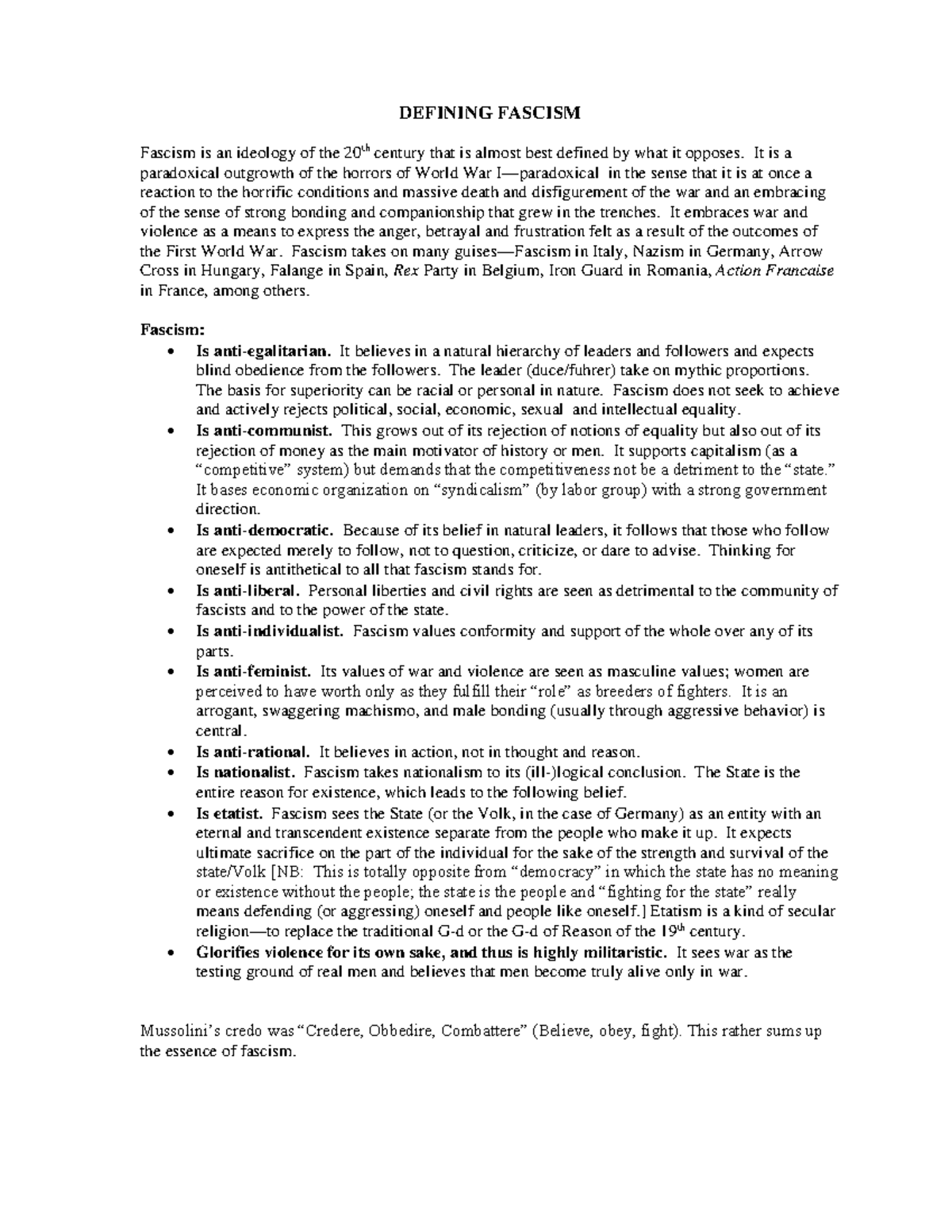 Defining Fascism: A 20th Century Ideology Analysis - Studocu