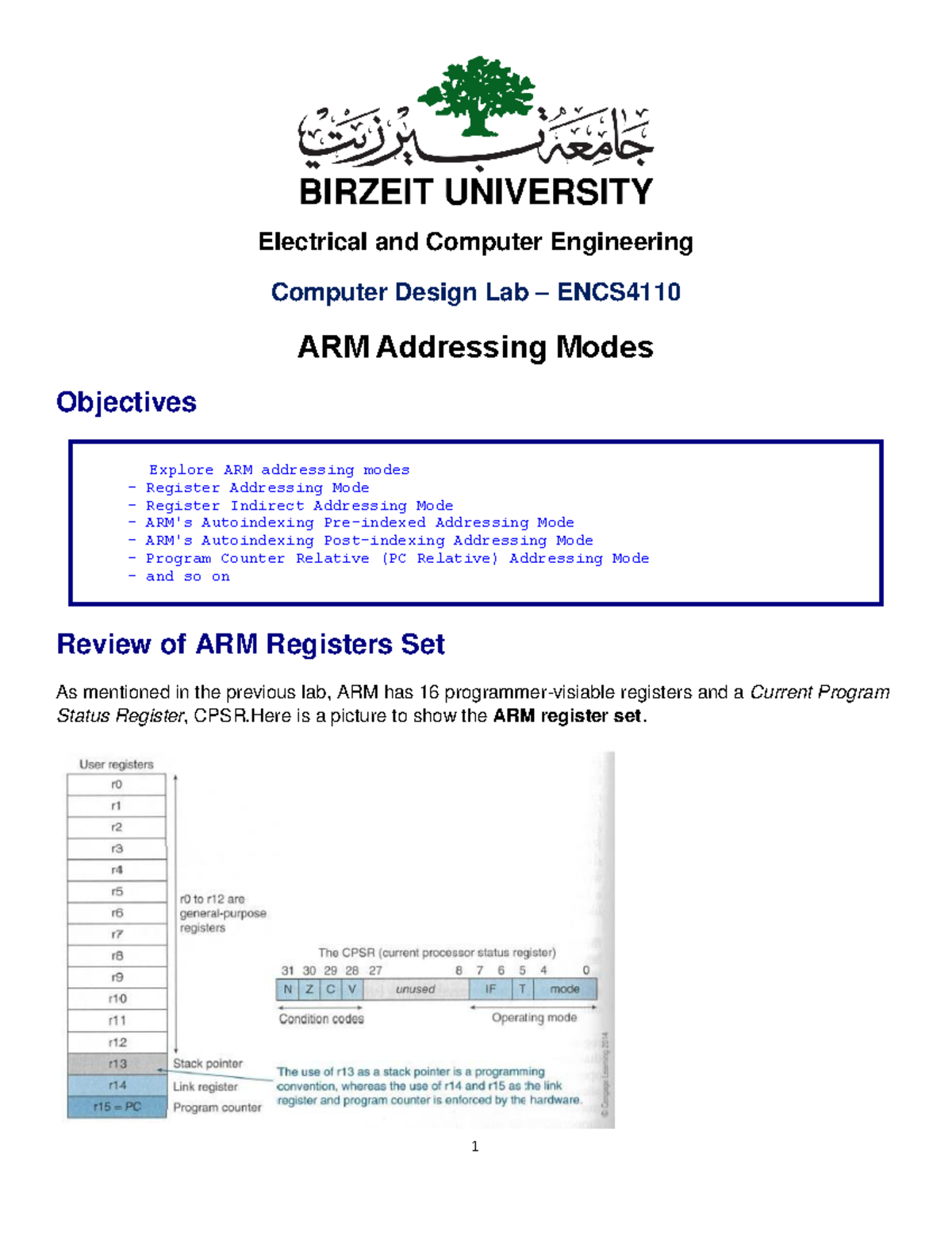 Exp4: ARM Addressing Modes Lab ENCS4110 - Exploring Techniques - Studocu