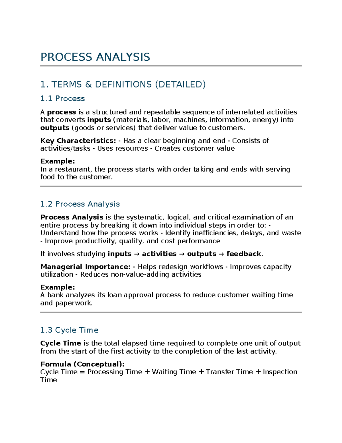 Process Analysis – HBS Level Notes: Key Terms & Concepts - Studocu