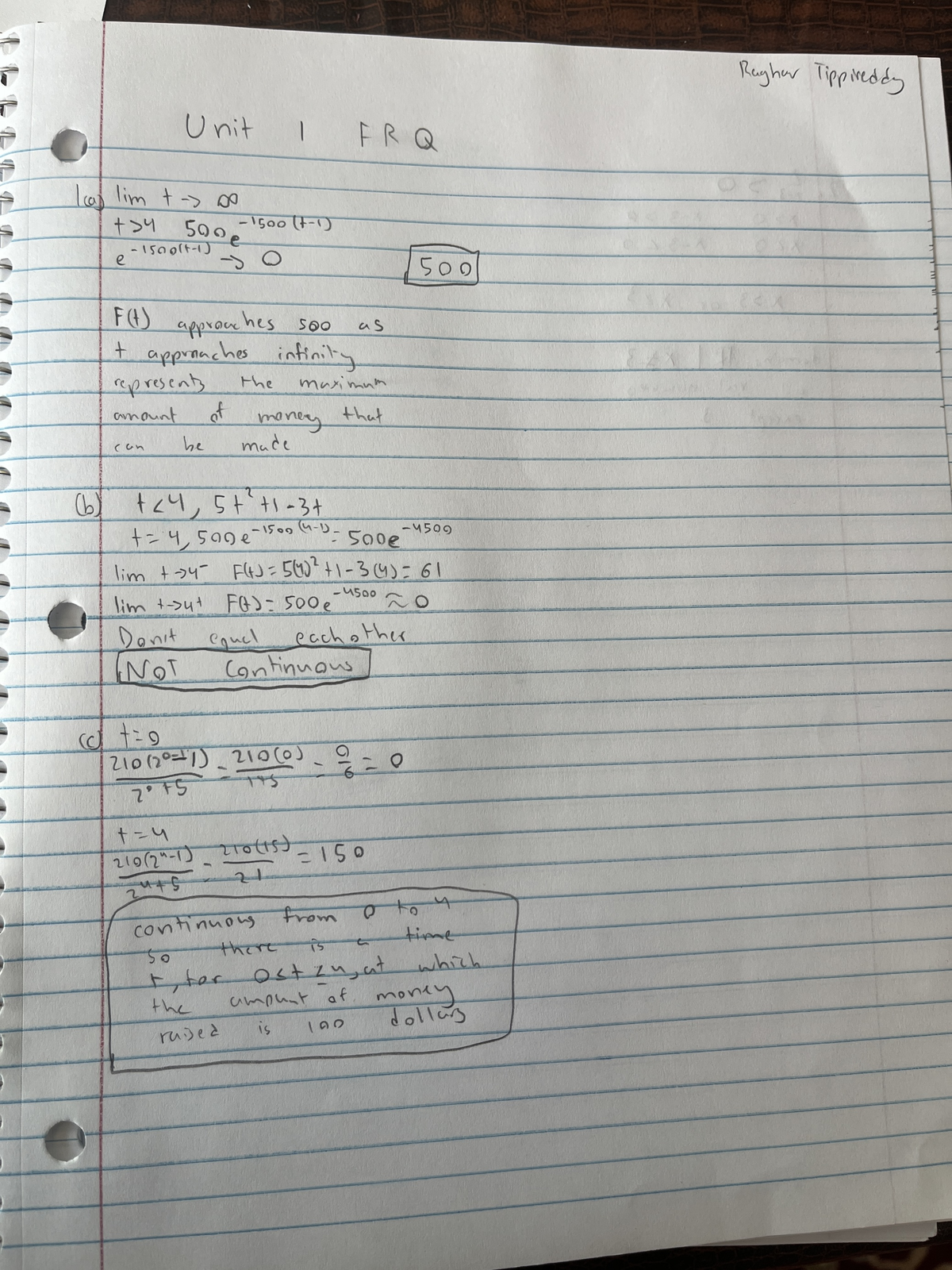 Unit 1 FRQ: Understanding Limits and Continuity in Stats (Ch3) - Studocu