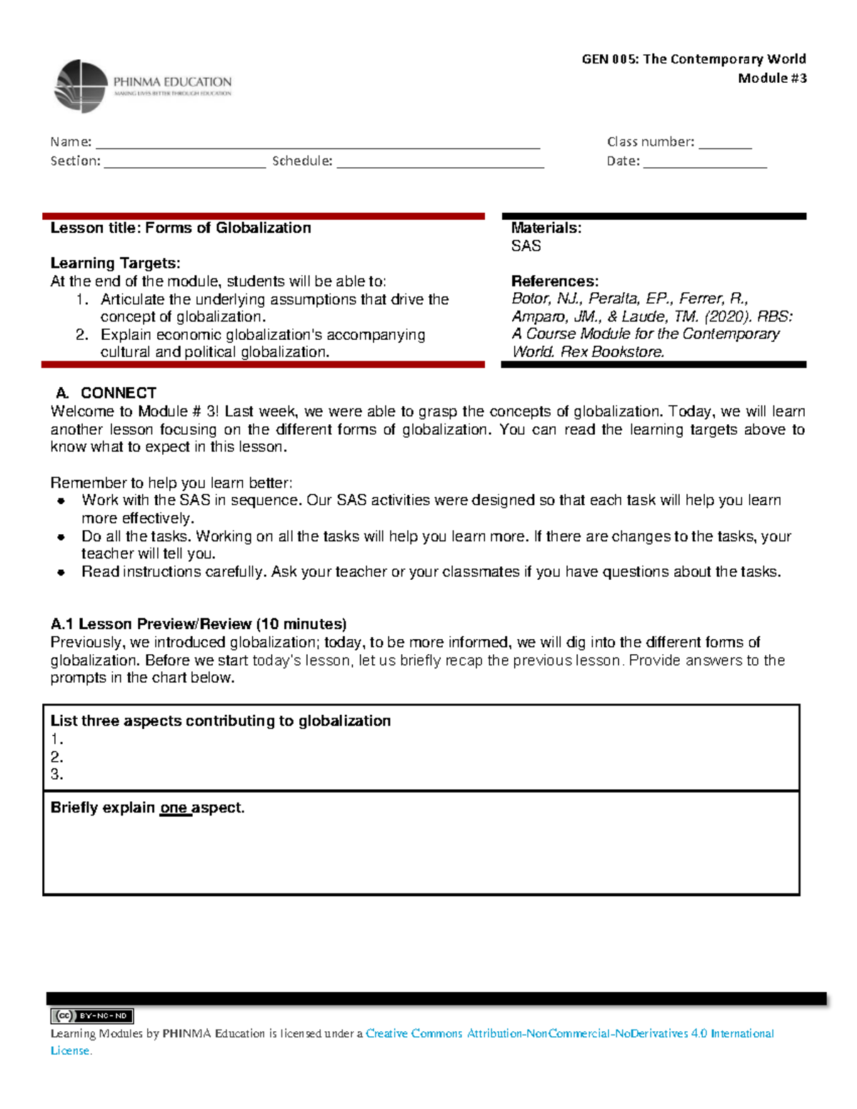 GEN 005: Lesson on Forms of Globalization - SAS #3 2425 - Studocu