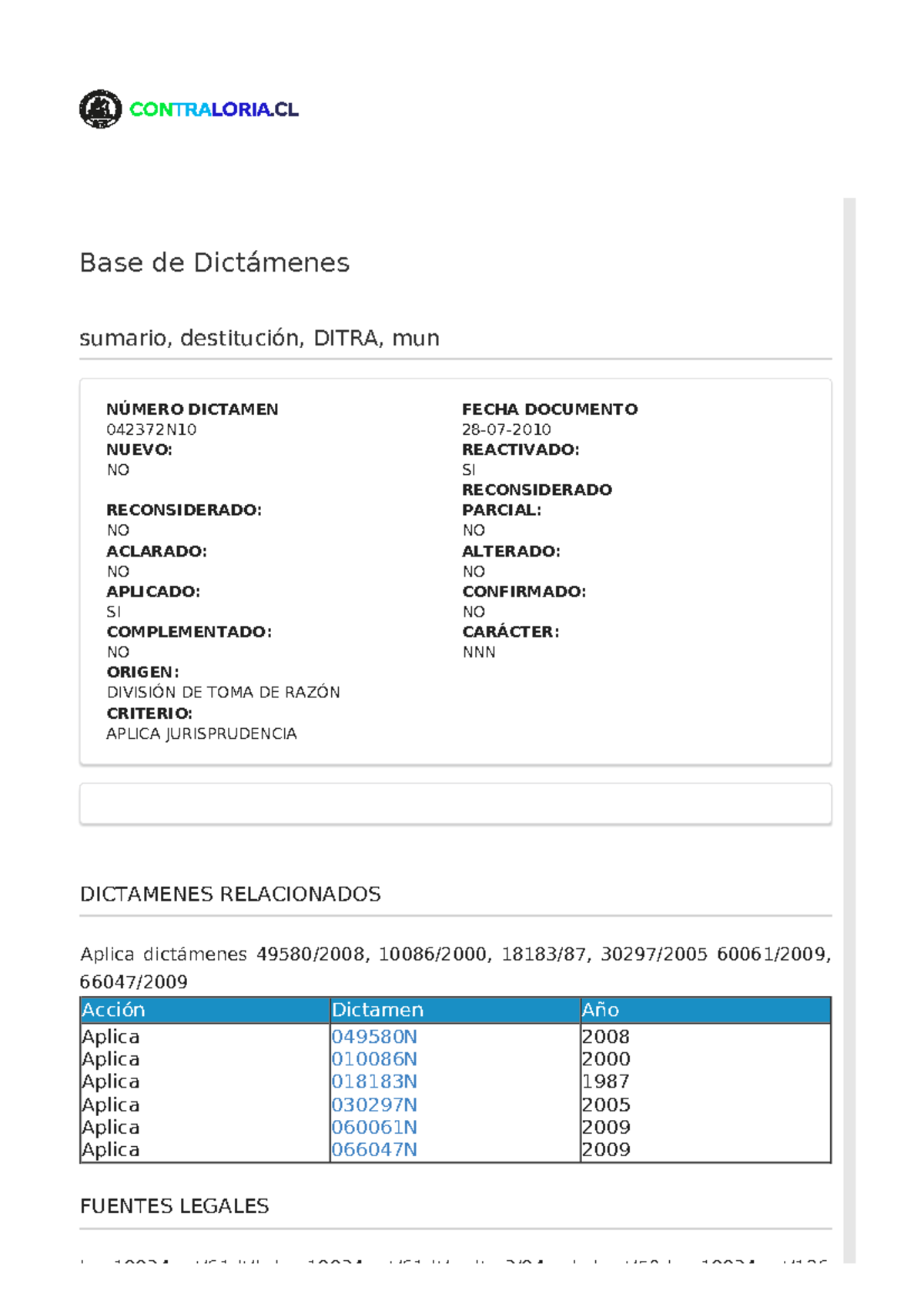 Dictamen 042372N10: Análisis de Destitución y Procedimientos ...