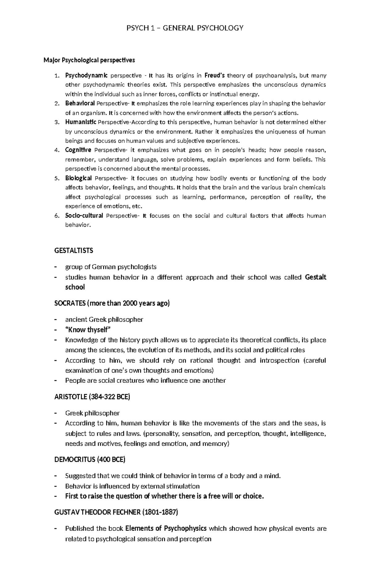 2nd Handout - General Psychology - PSYCH 1 – GENERAL PSYCHOLOGY Major ...
