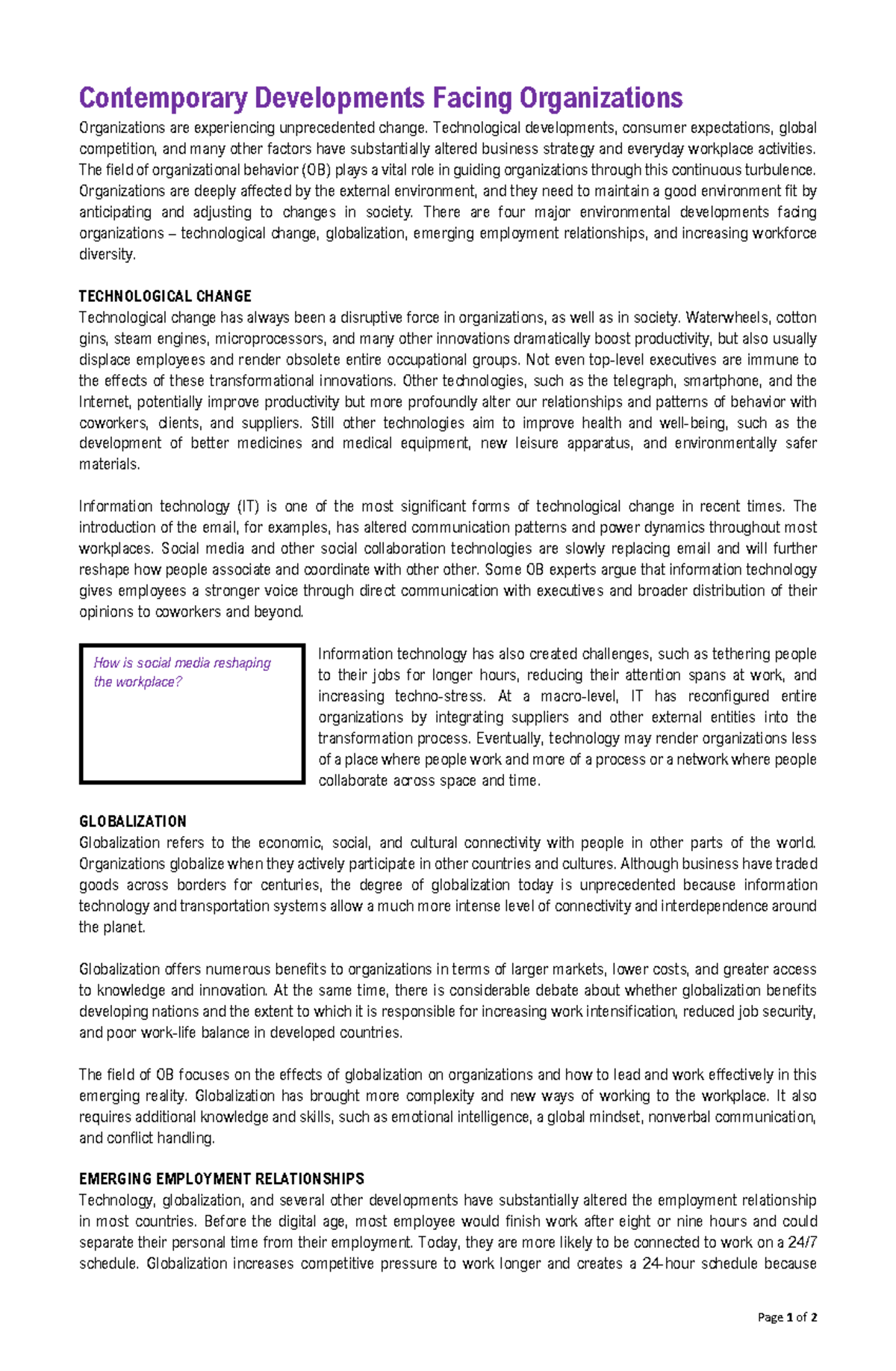 Contemporary Developments Facing Organizations - Page 1 of 2 ...