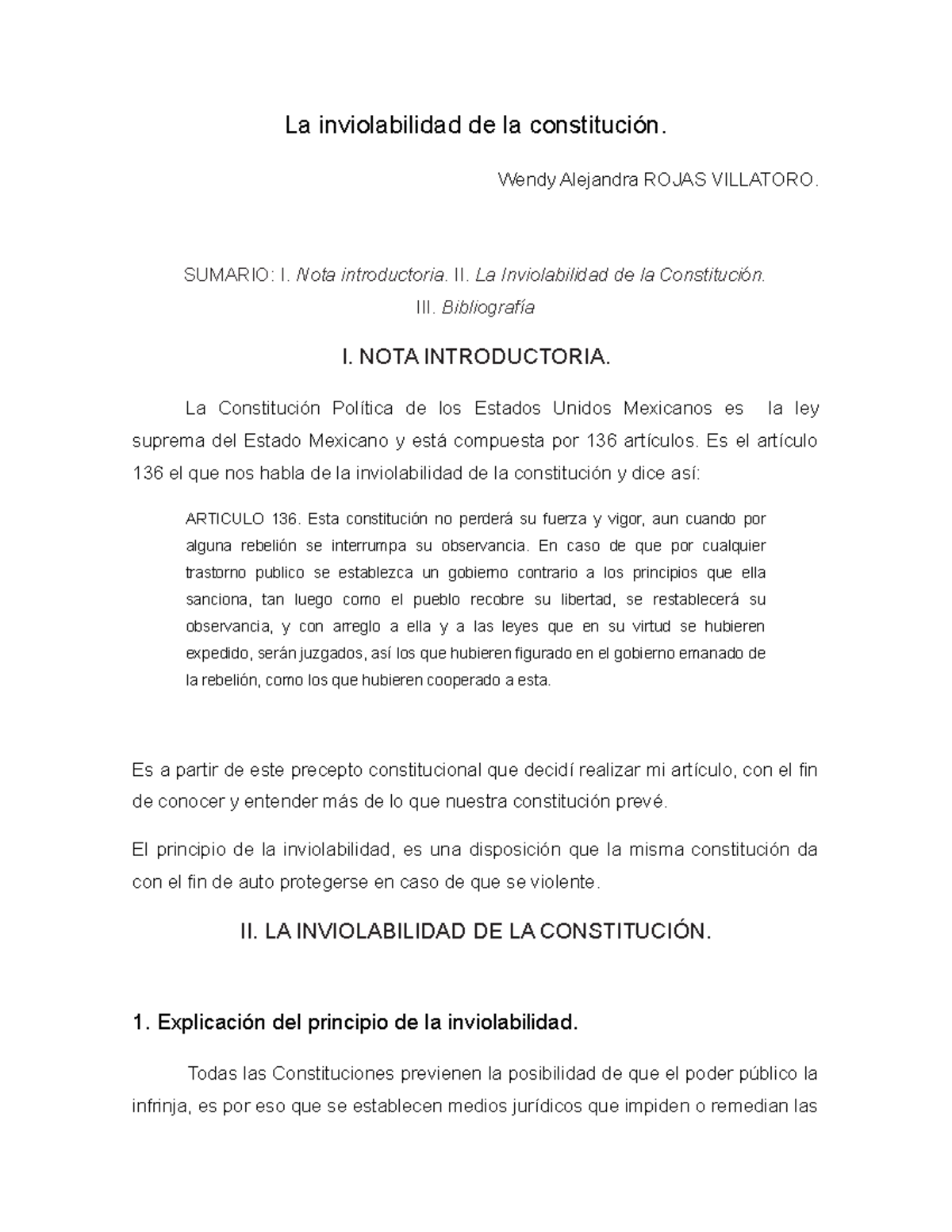 Artículo sobre la Inviolabilidad de la Constitución Mexicana - Studocu