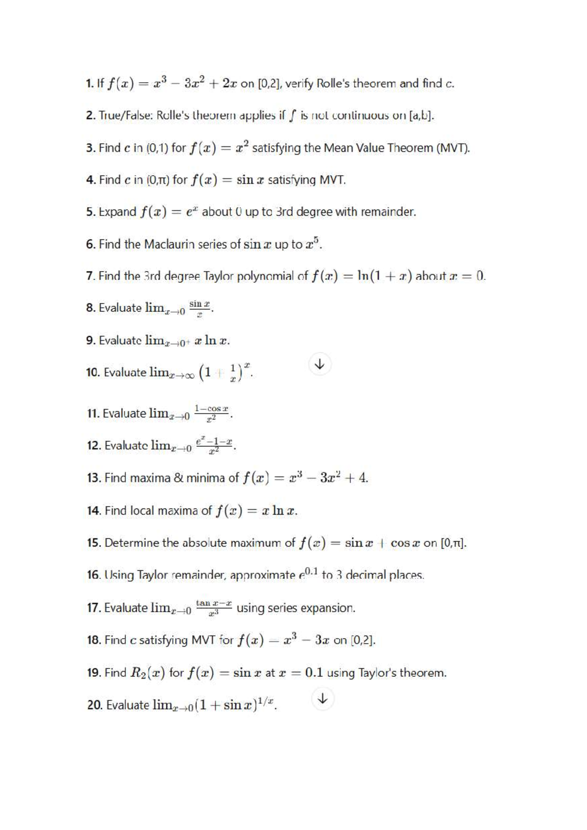 MCQ Unit 3: Mean Value Theorem & Taylor Series Concepts - Studocu