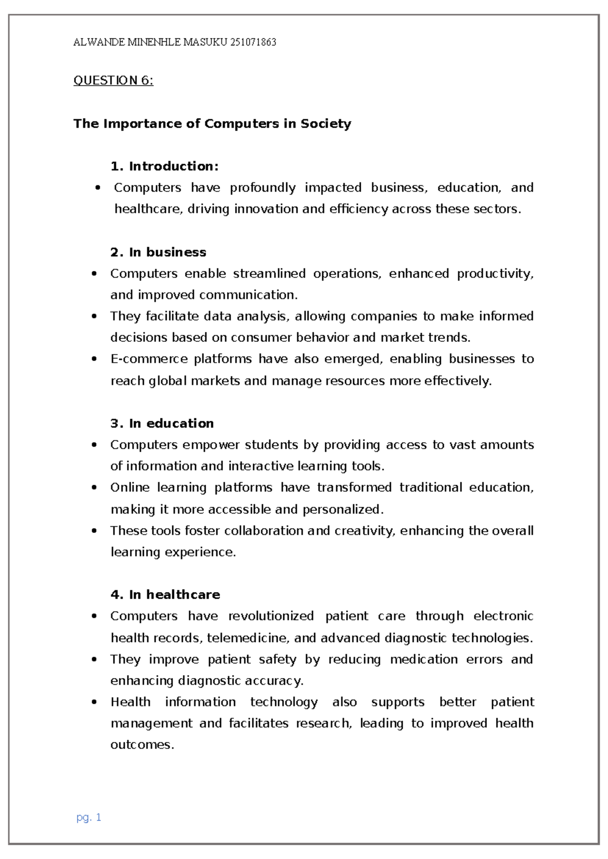 COMP 101: The Importance of Computers in Society - Studocu