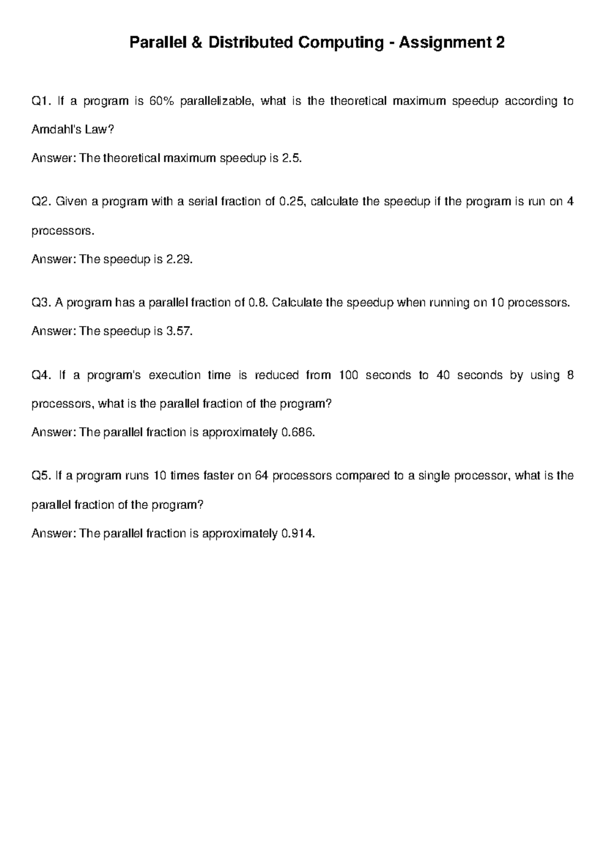 Parallel & Distributed Computing - Assignment 2 Answers - Studocu