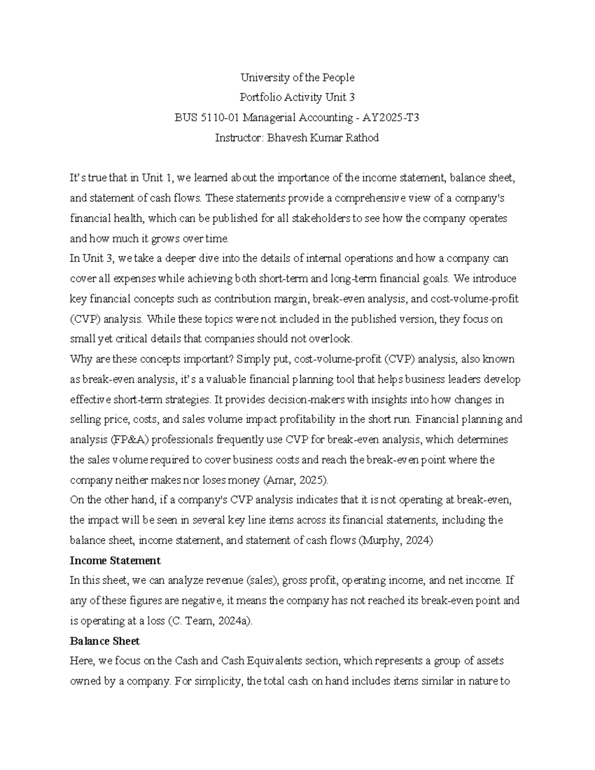 Portfolio Activity Unit 3 - University of the People Portfolio Activity Unit 3 BUS 5110-01 - Studocu