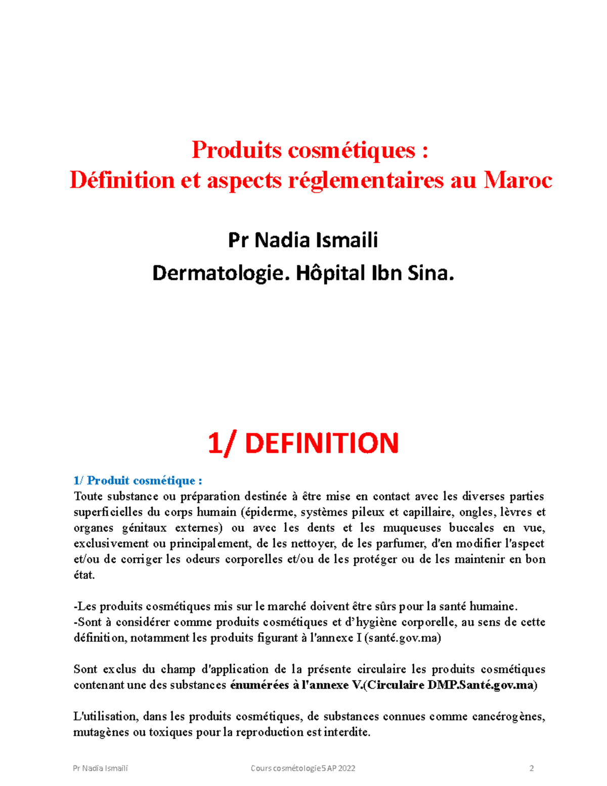 Règlementation et Définition des Produits Cosmétiques au Maroc - Cours ...