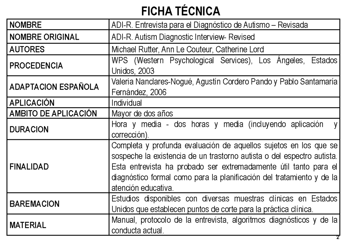 Guía Completa del ADI-R: Entrevista Diagnóstica de Autismo - Studocu