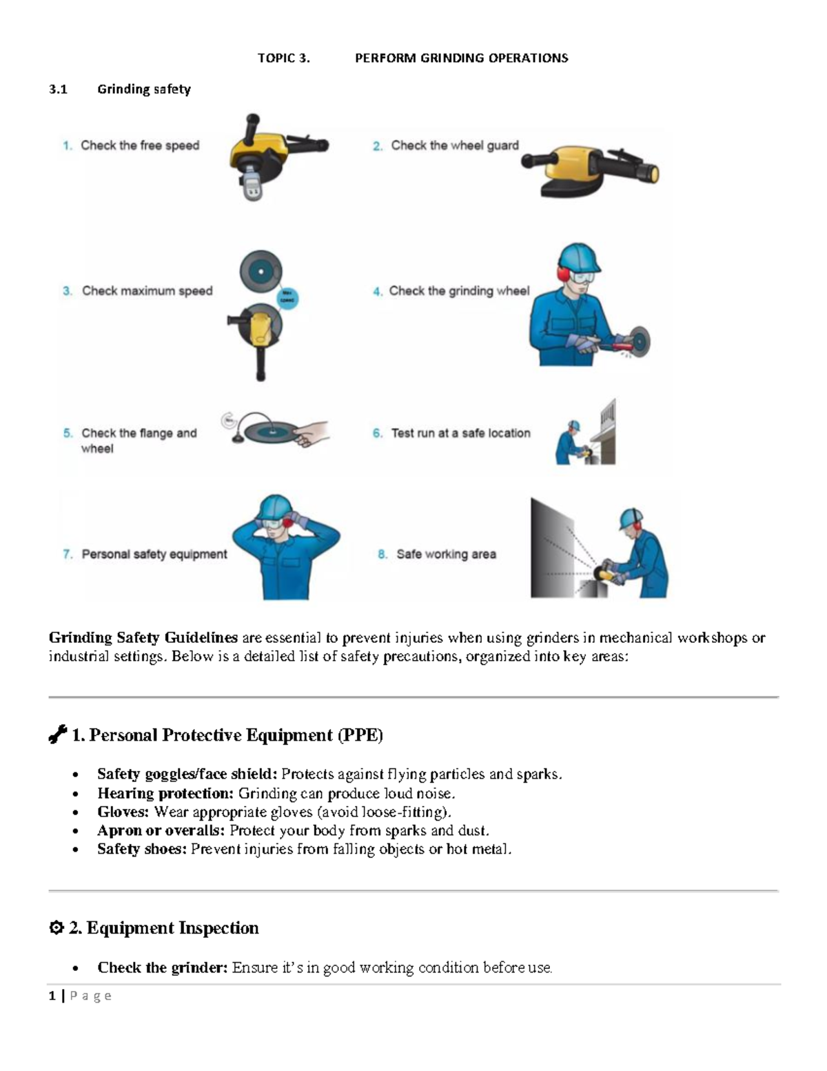 Topic 3: Grinding Operations Safety Guidelines and Techniques - Studocu